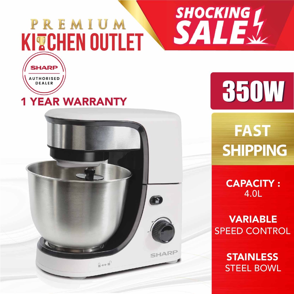 Sharp 350W 4.0L Stand Mixer with Stainless Steel Bowl EMS80WH | 300W 3 ...