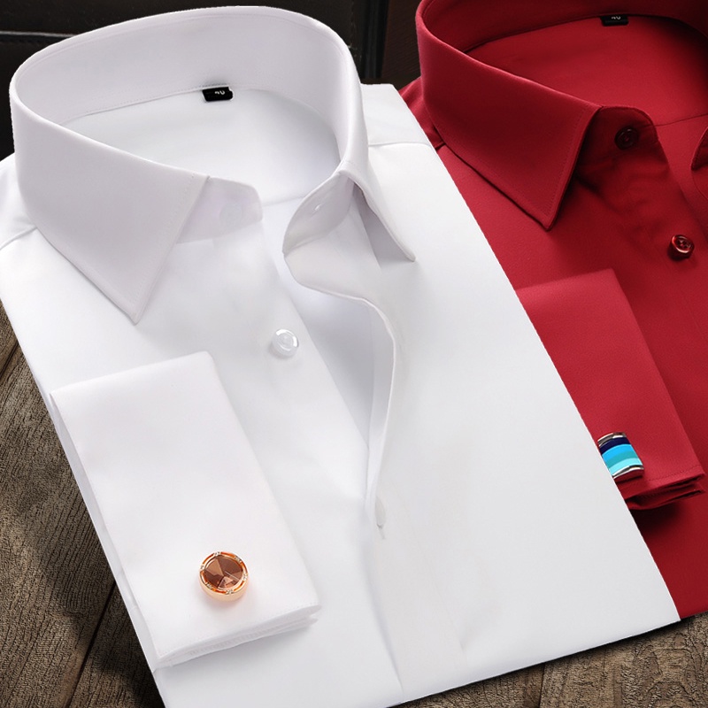 Luxury Mercerized Cotton French Cuff Button Shirts Long Sleeve Men ...