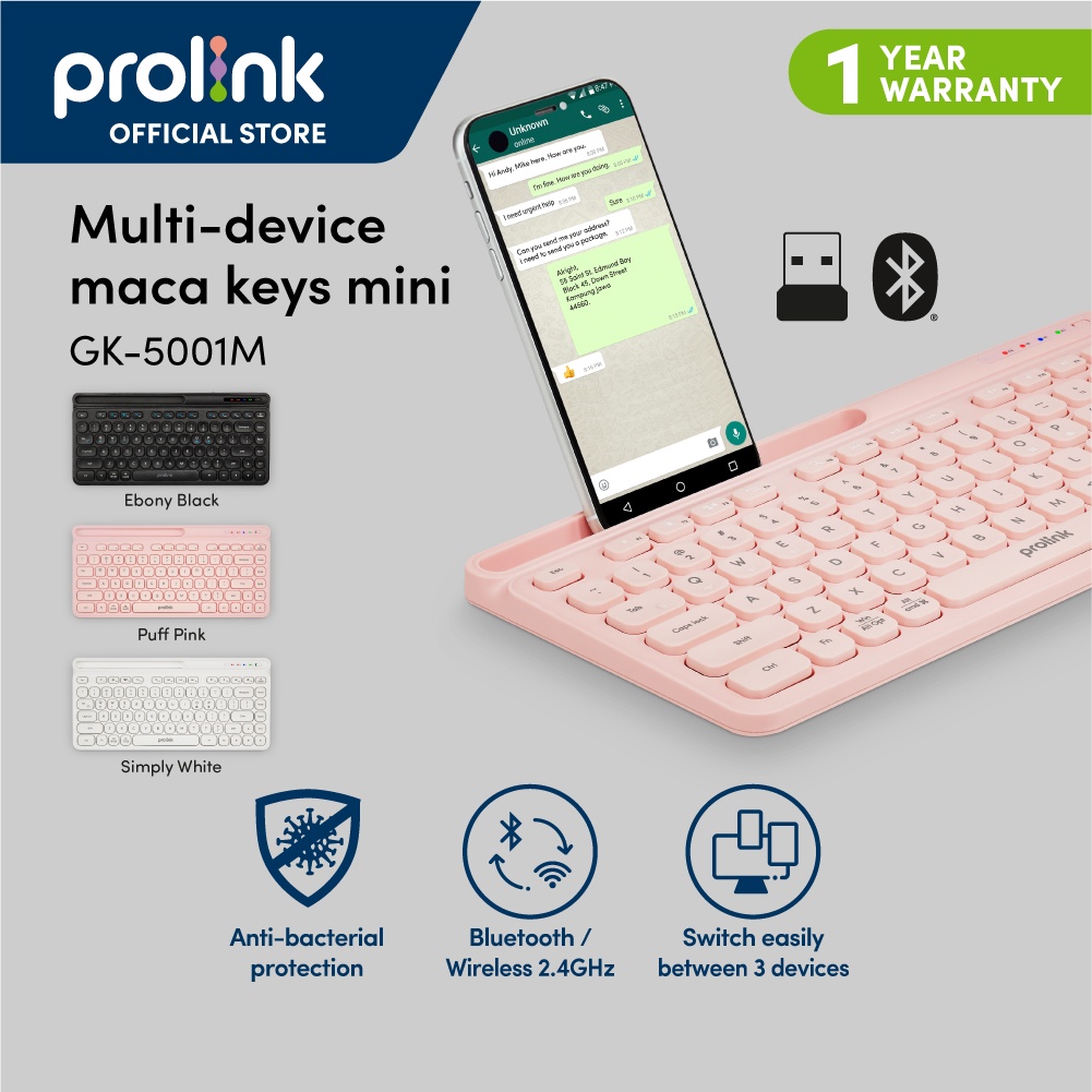Prolink Wireless Bluetooth + 2.4GHz Multi-Device Mini Keyboard Anti ...