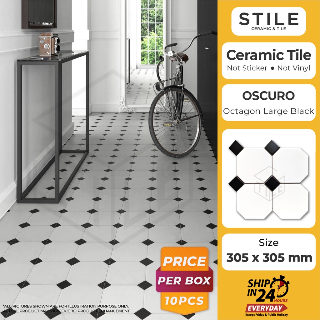 [REAL TILE]10PCS OSCURO OCTAGON LARGE BLACK MOSAIC TILES/MOZEK/CERAMIC ...