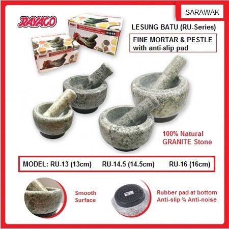 'RAYACO' NATURE GRANITE STONE MORTAR & PESTLE with pad (LESUNG BATU ...