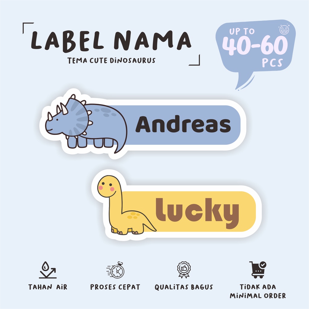 (40 - 60 pcs) DINOSAUR name stickers\cute name label stickers ...