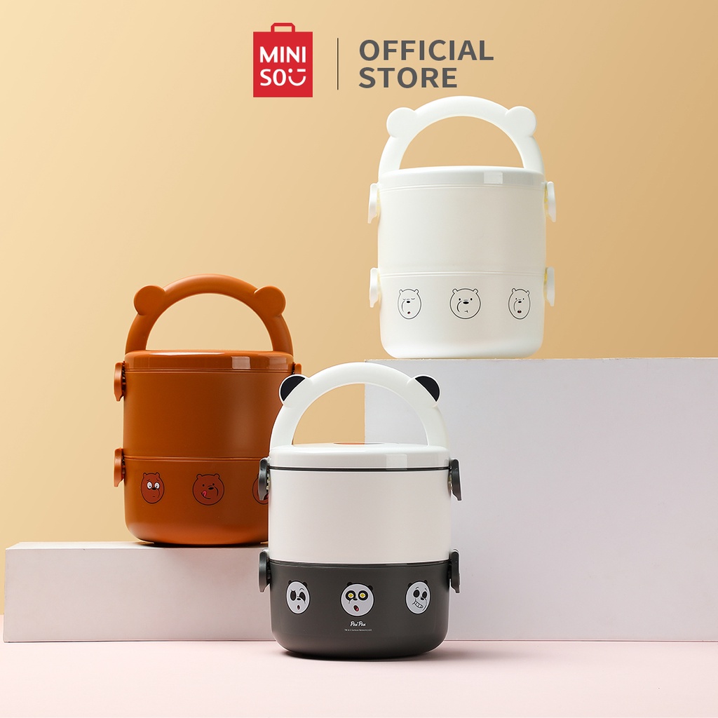Miniso 2 Layer Lunch Box with Spoon 1850ml We Bare Bears Bento 2 in 1 ...