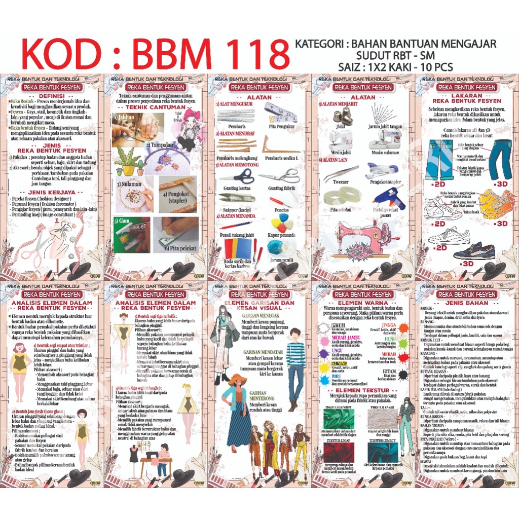 🏃1 DAYSHIP🏃 Poster Sudut RBT - Reka Bentuk Fesyen Carta JIMAT! Set10pcs ...