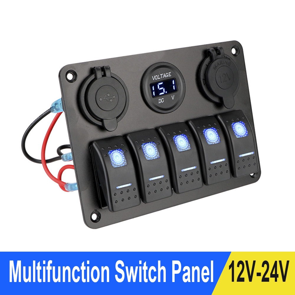 5 Gang Switch Panel 12/24V For Marine Car RV Vehicles Truck Caravan Van ...
