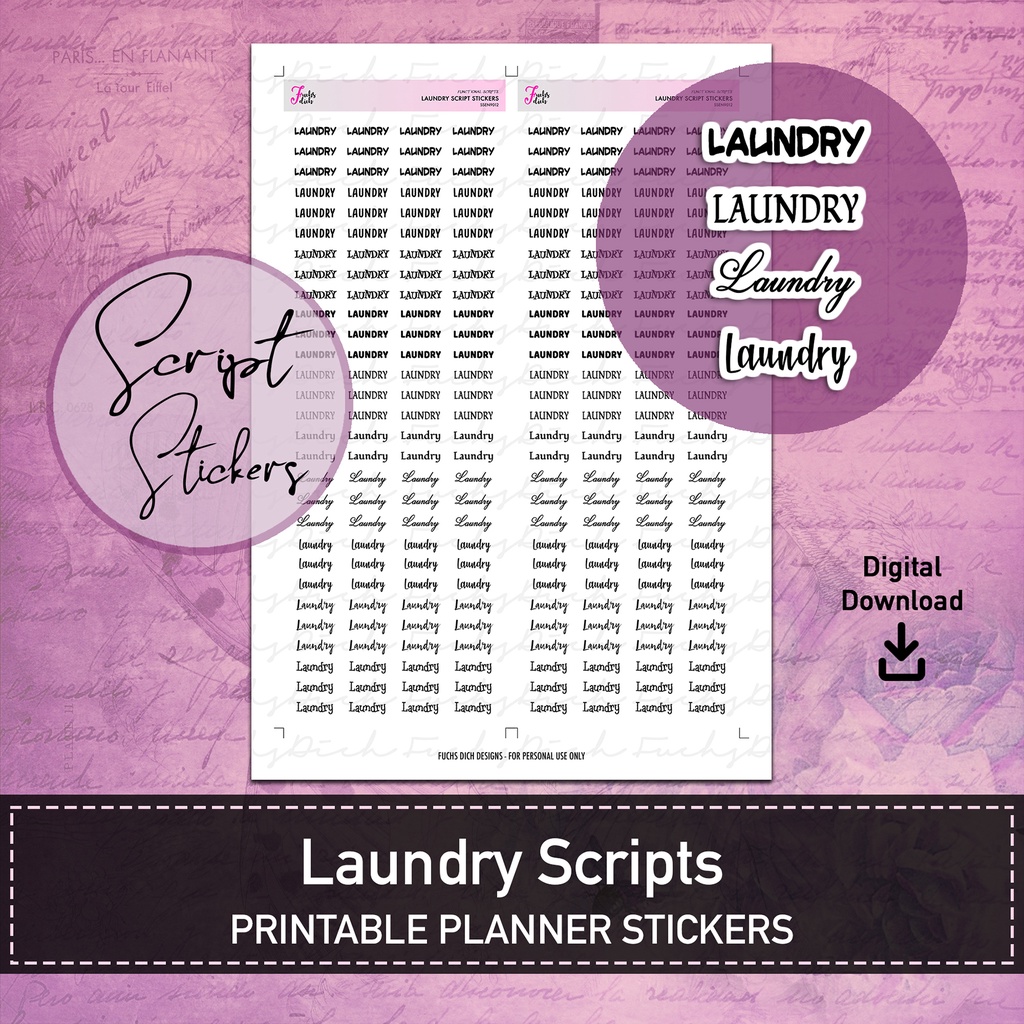 FuchsDich Printable LAUNDRY Scripts Stickers | PDF File | Functional ...