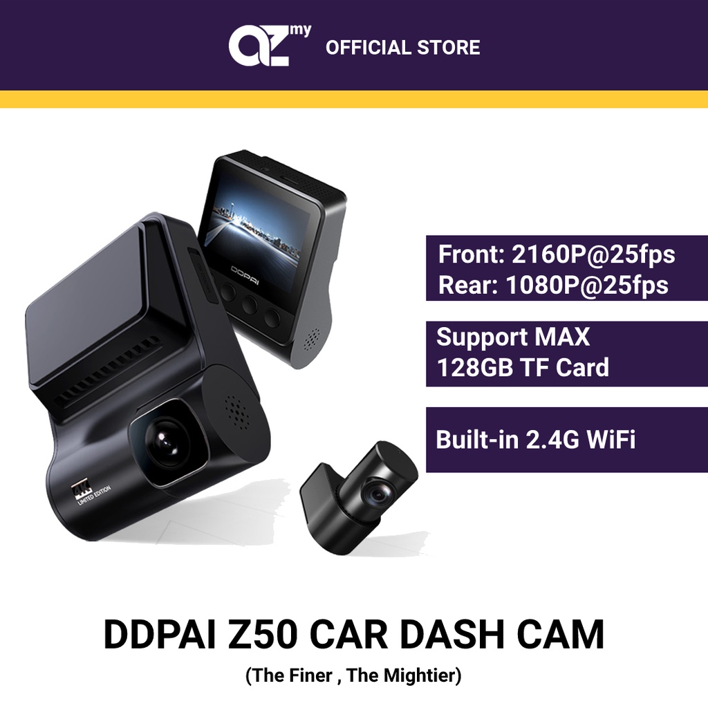 DDPAI Z50 Car Dash Cam, Built-in 2.4G WiFi, Front: 2160P@25fps, Rear ...