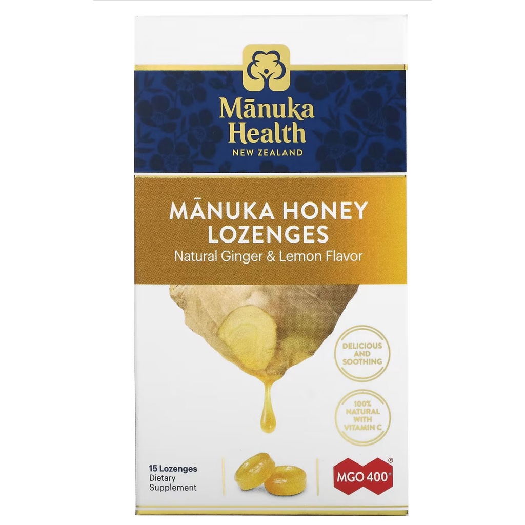 Manuka Health, Manuka Honey Lozenges, MGO 400+, Ginger & Lemon, 15 ...
