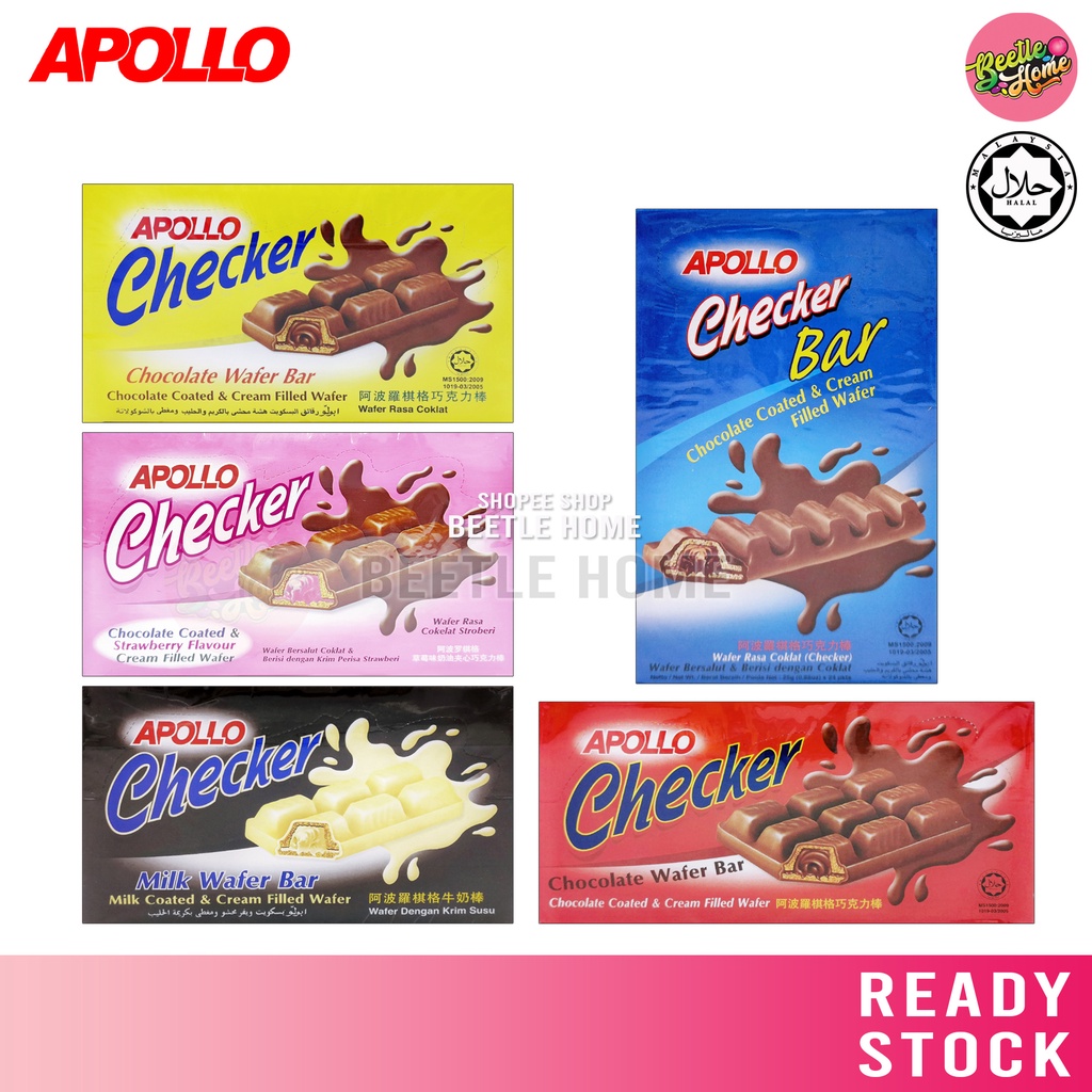 Apollo Checker Chocolate Wafer Bar 24Pcs Wafer Rasa Coklat / Stroberi ...