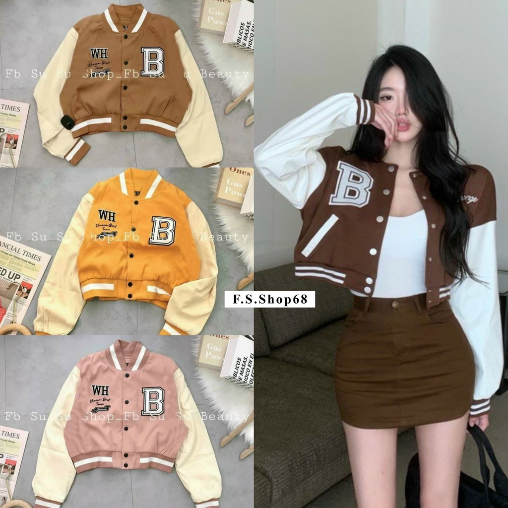 Jacket bomber crop top WH B letter for women with batwing shape, white ...