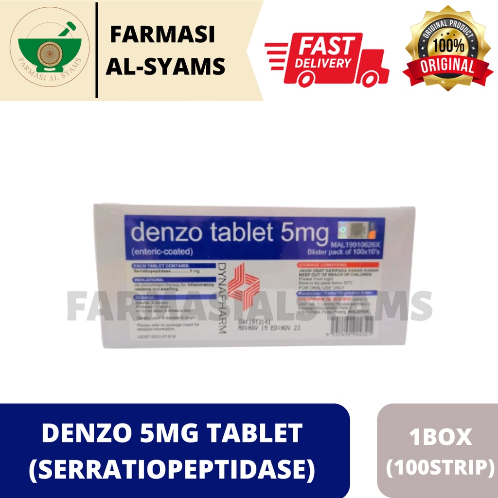 DENZO 5MG TABLET SERRATIOPEPTIDASE UBAT SURUT BENGKAK 100STRIP (1BOX ...