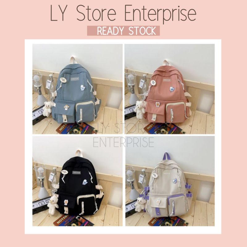 Korean Backpack Dual Colour Casual Backpack Beg Sekolah College Bag Beg ...