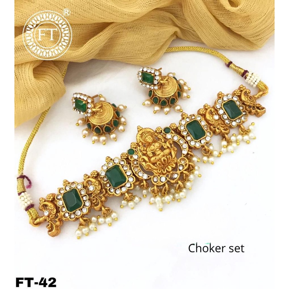 Indian matte finish Green color choker set | Shopee Malaysia