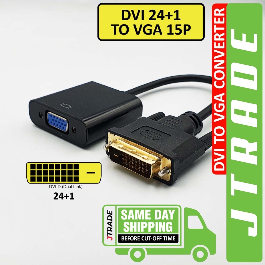 DVI-D Dual Link 24+1 Male to VGA 15 Pin Female Converter Adapter JTRADE ...