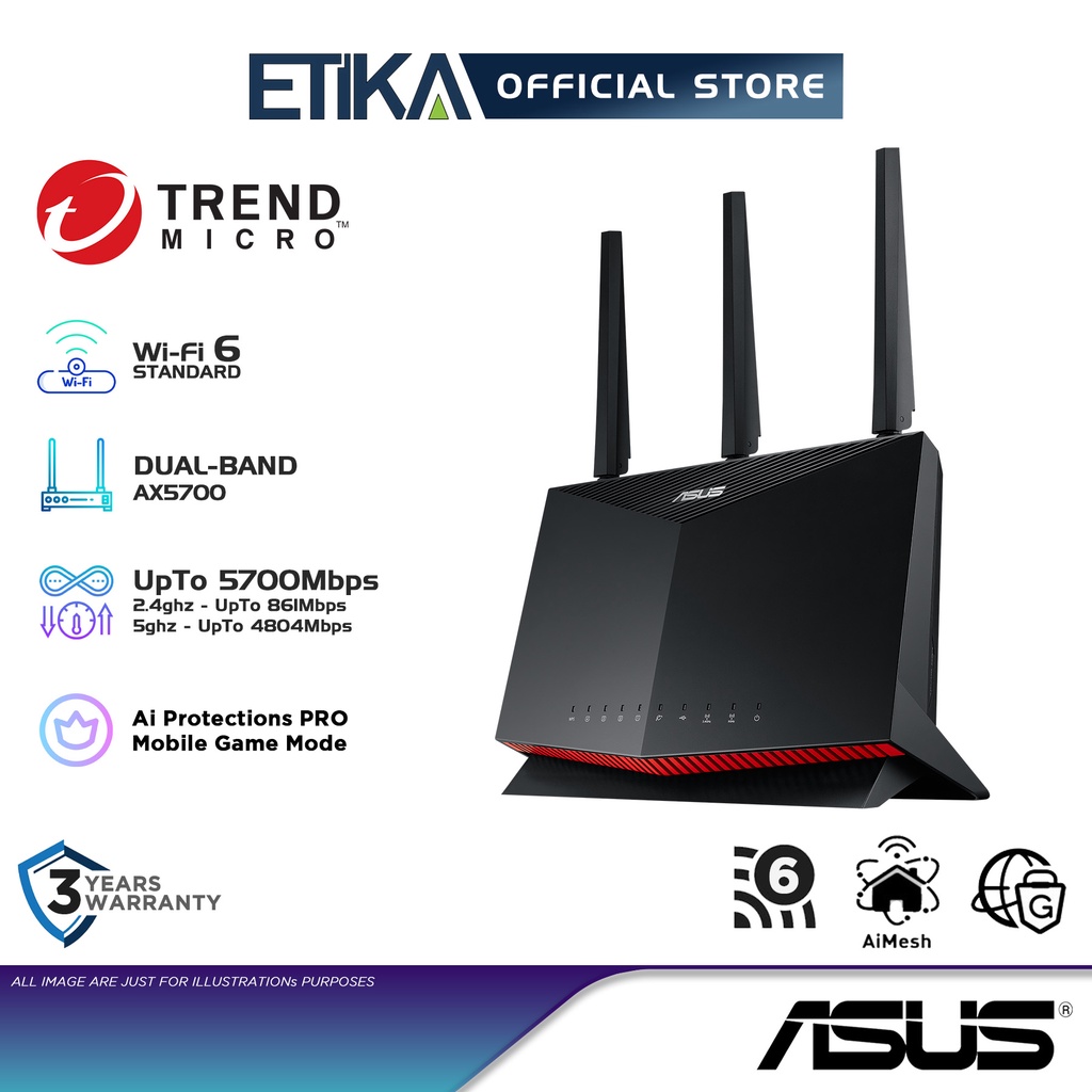 Asus RT-AX86U Pro | WiFi 6 AX5700 Gaming Router | Mobile Game Boost 2 ...