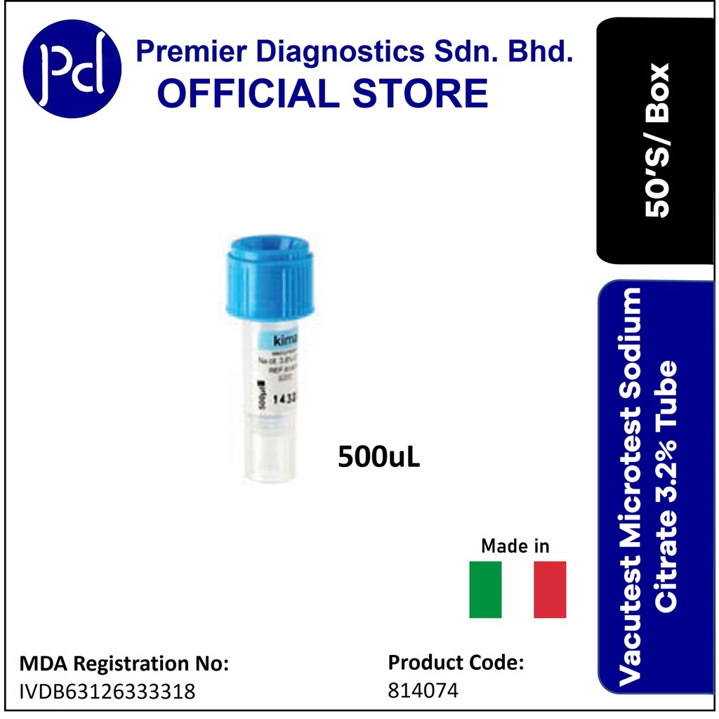 KIMA Sterile Micro Test Tube Sodium Citrate 500ul (50's/box) | Shopee ...