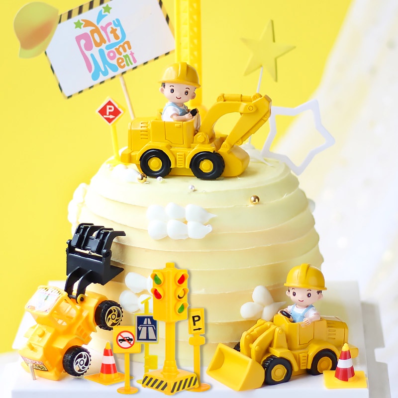 Construction Birthday Cake Clay Topper Deocrations Traffic Signs Truck ...