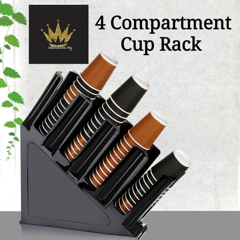4 Compartments Plastic Cup Holder Rack Counter Coffee Cup Lid Holder ...