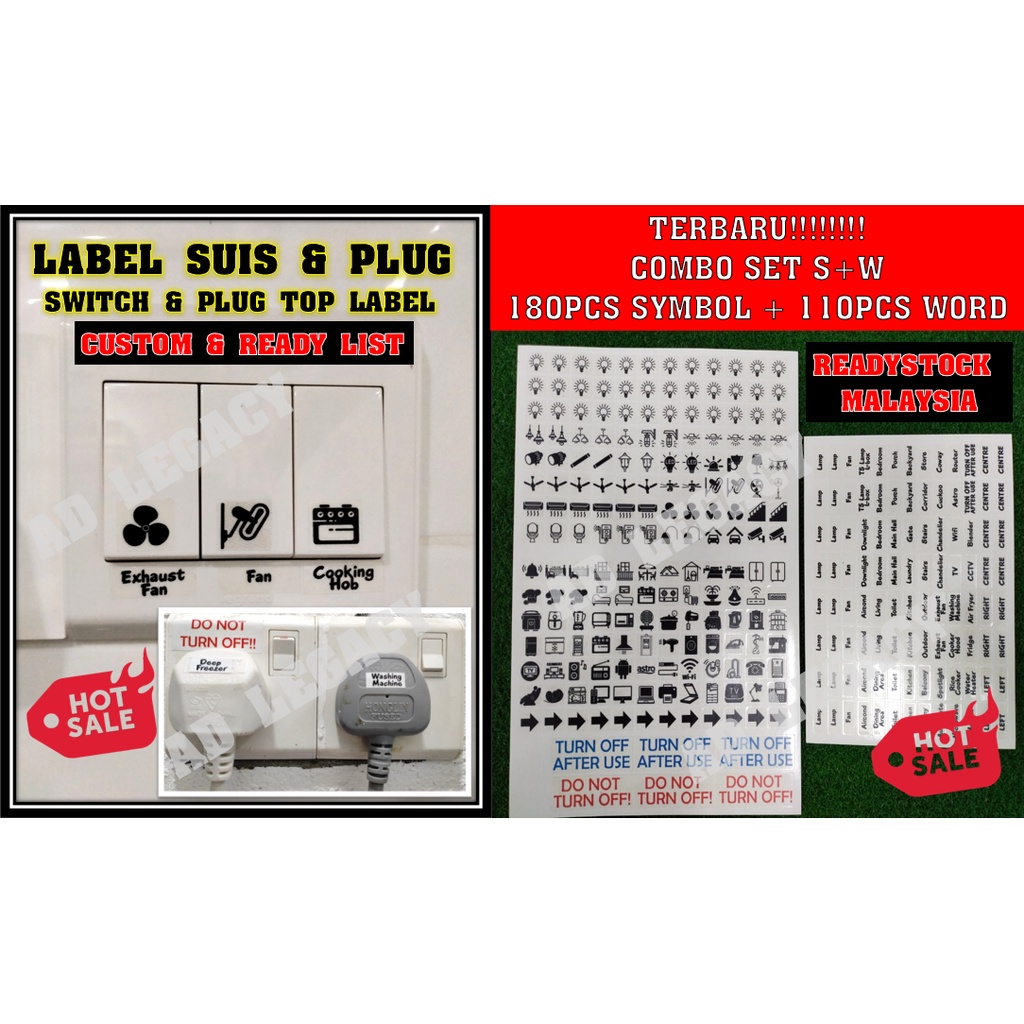 BOLEH CUSTOM! Label Suis & Plug (Plug Top & Switch Labelling) Sticker ...