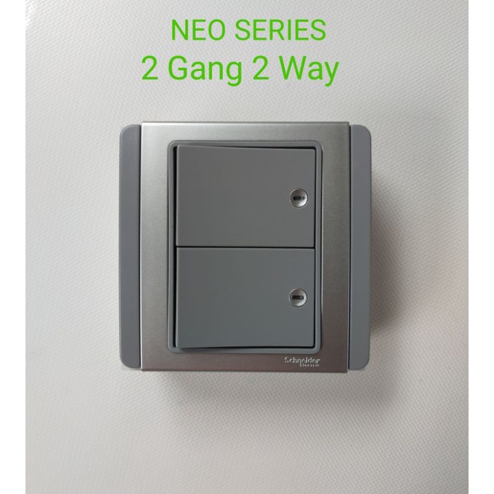SCHNEIDER NEO SERIES ( 2 Gang 2 way ) With Blue LED SWITCHES ( GREY ...