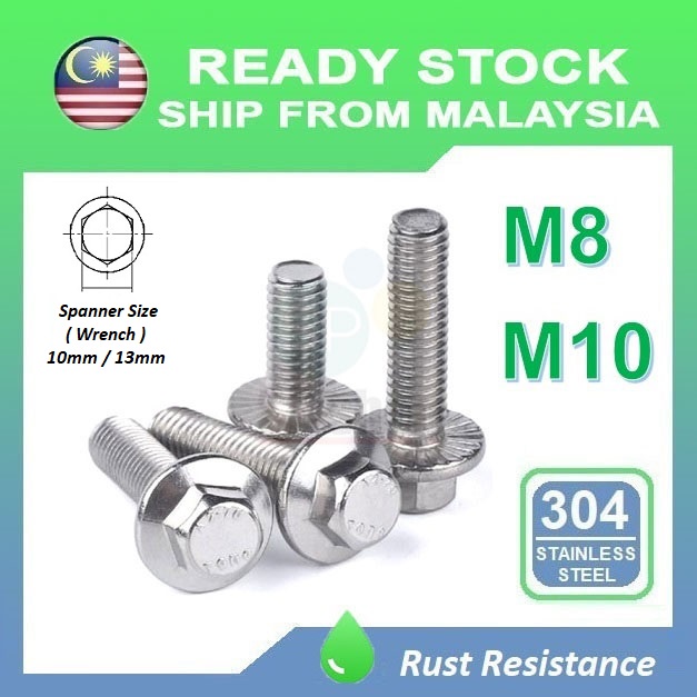 M8 M10 Hexagon Flange Bolt 304 Stainless Steel SHINY SURFACE Hex Bolt ...