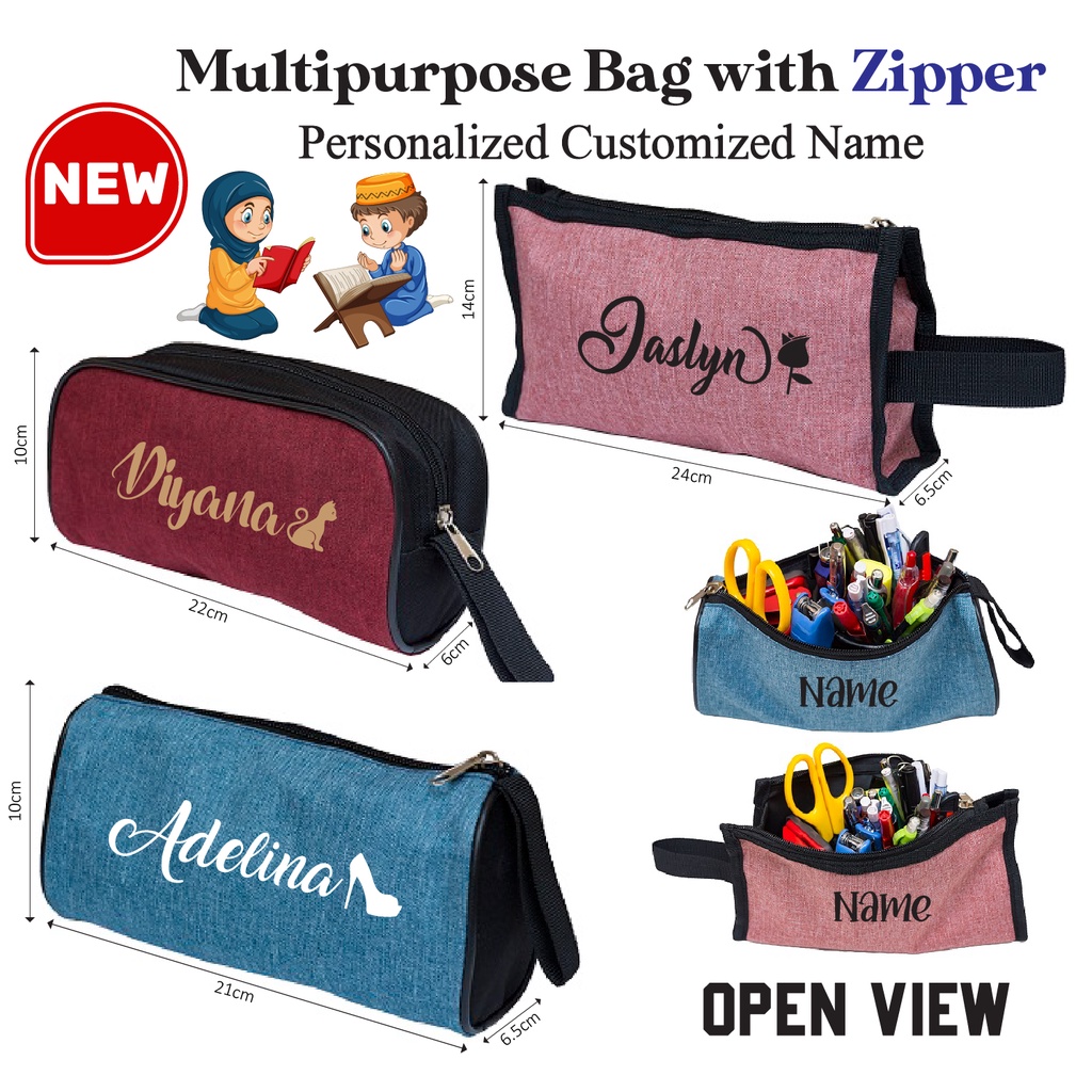 Personalized Customized Name Zipped Multipurposed Bag | Pencil Case ...