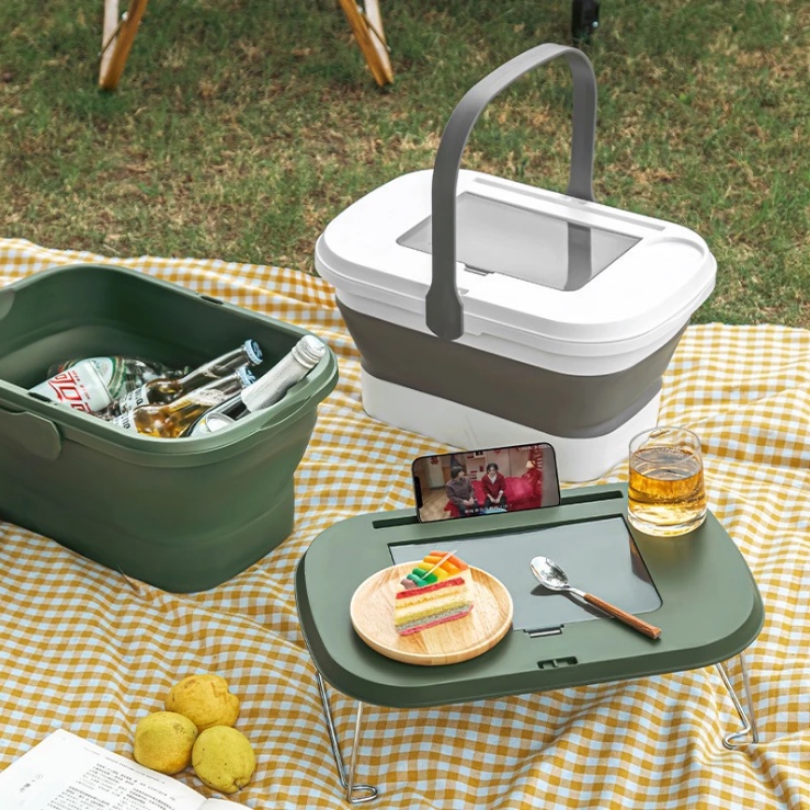Multifunctional Folding Picnic Bucket With Lid Portable Mini Camping ...