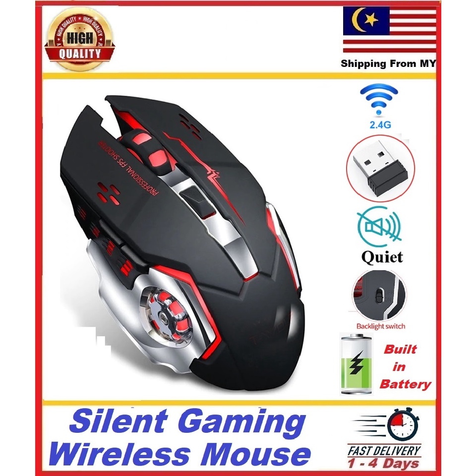 Wireless Gaming Mouse Rechargeable Silent Ergonomic Mice 6 Keys RGB ...