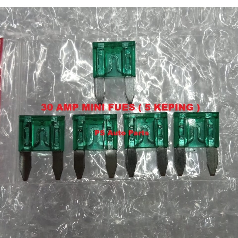 Car Fuse Blade Mini Plug in Fuse 30A - 5 Unit Mini Plug In Fuse - Green ...