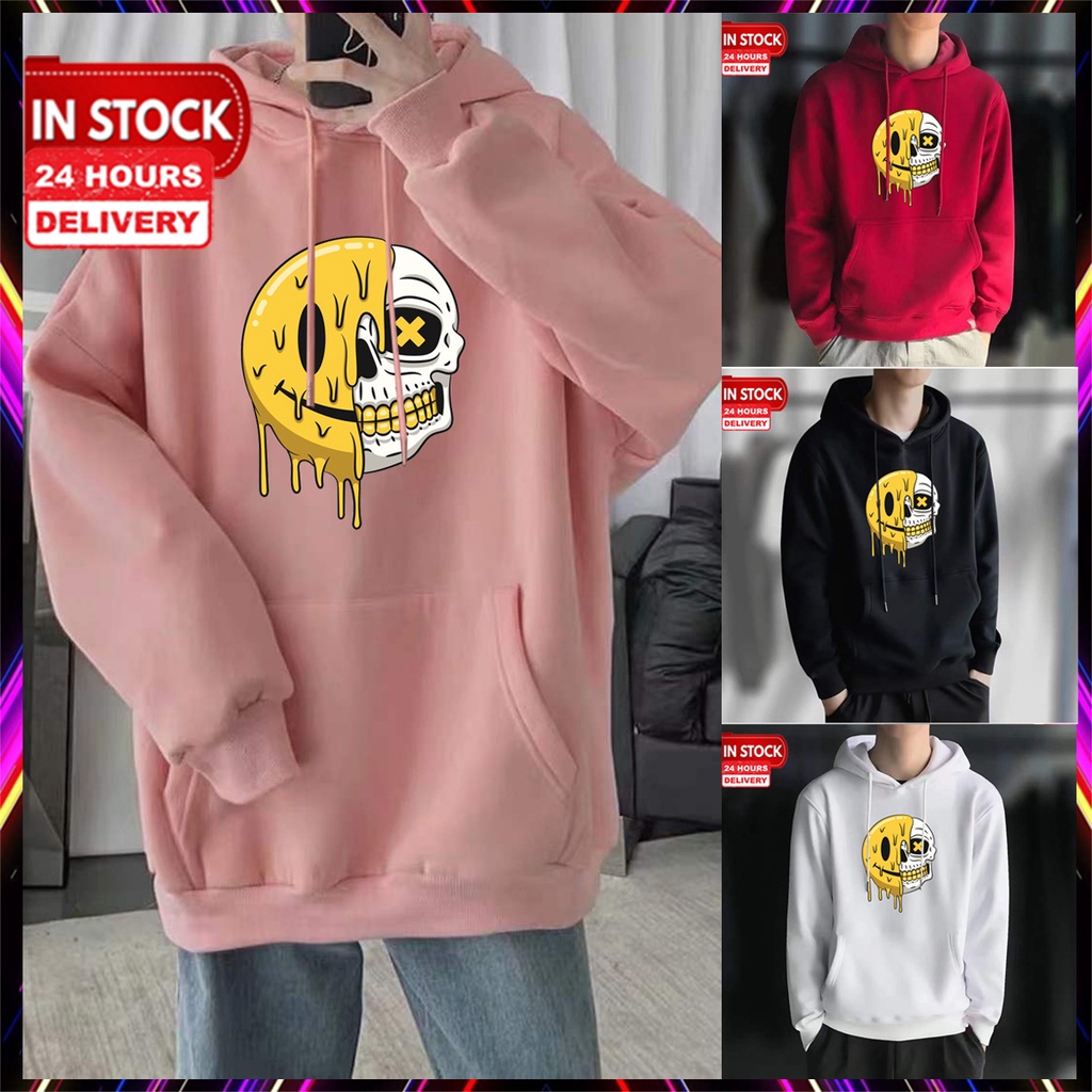 ⚡Ready Stock⚡Hoodie Smile X Skull Design Unisex Long Sleeve Jacket Baju ...
