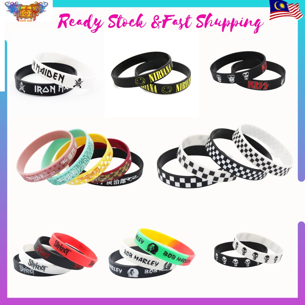 Gelang Getah Silicone Bracelet Band Punk 80s 90s Nirvana System of a ...