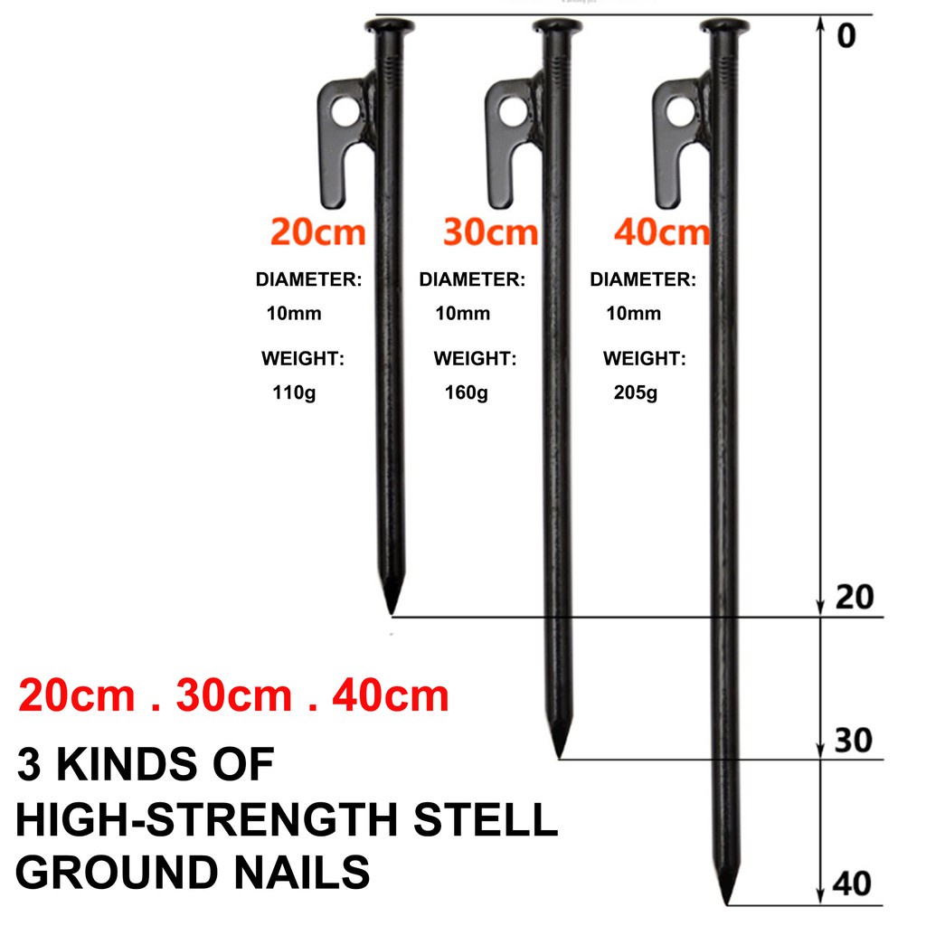 flysheet peg 20/30/40 cm Outdoor camping ground nails tent canopy steel ...