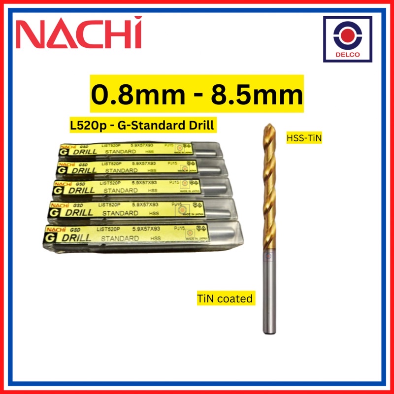 NACHI JAPAN (0.8 - 8.5mm) G-STANDARD TiN Coated DRILL gold drill hsstin L520p | Shopee Malaysia