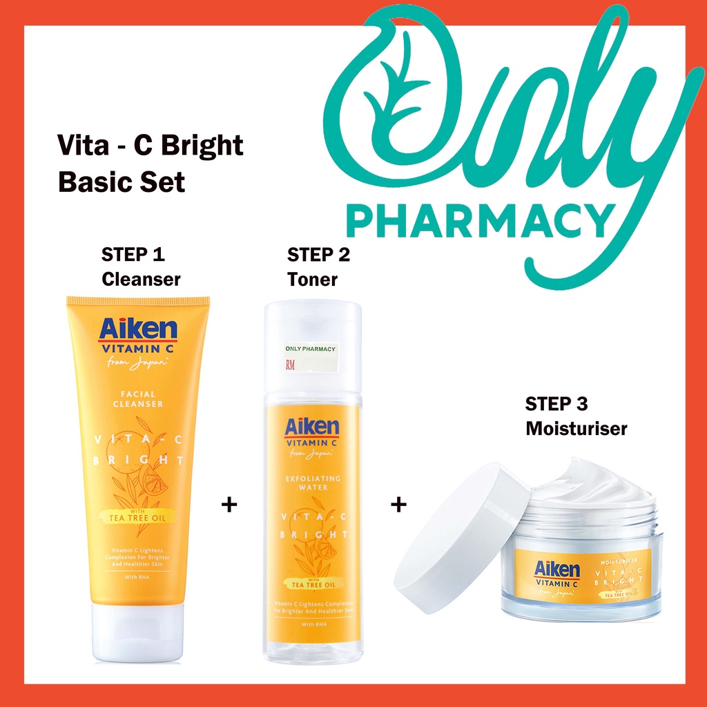 Aiken Vita-C Brightening Basic Set (Cleanser 100g + Exfoliating Water ...