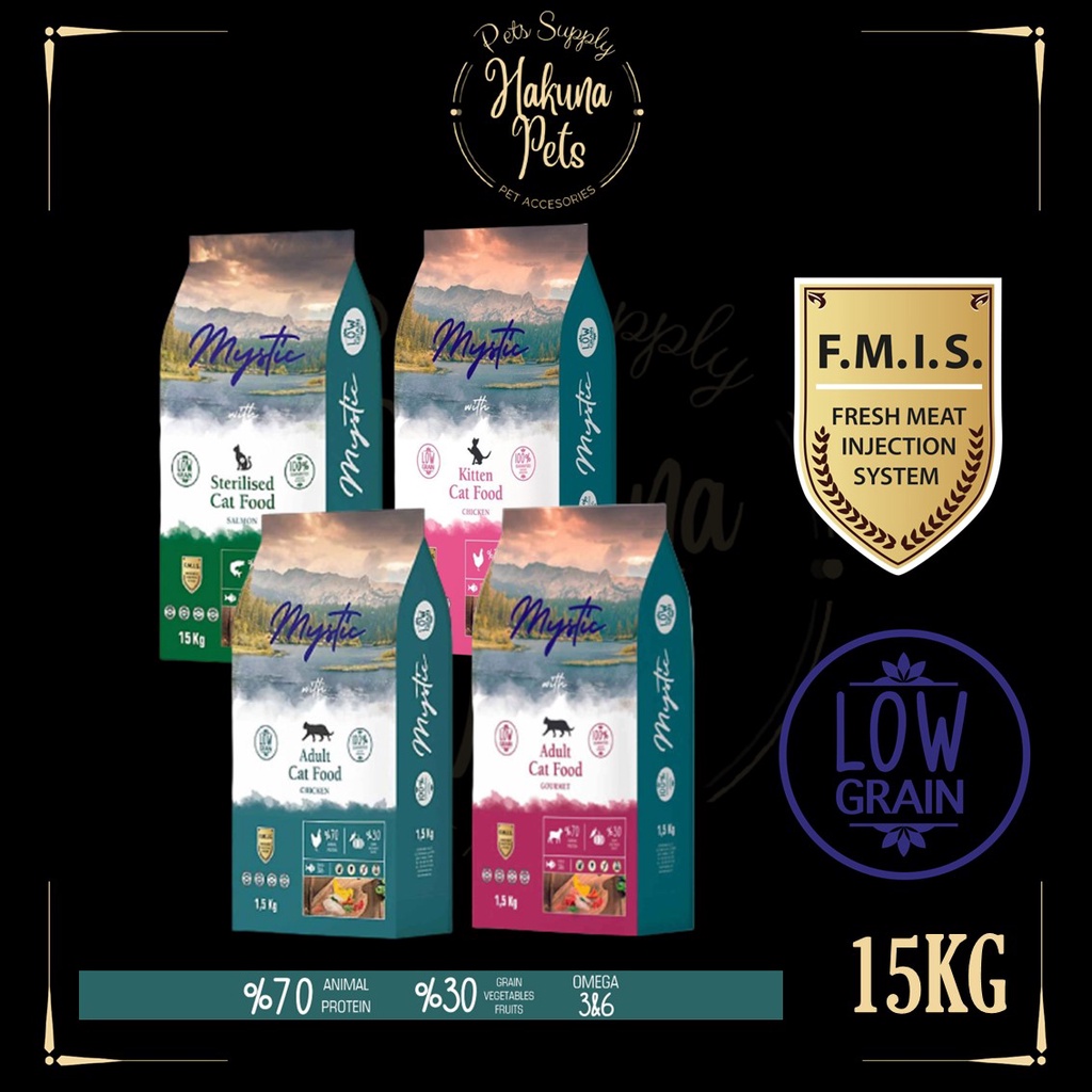 Mystic Low Grain Cat Dry Food 15KG (Chicken , Gourmet , Salmon) Cat Dry ...