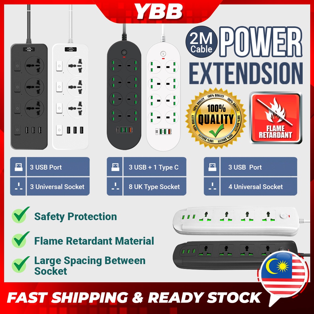 YBB Power Socket with Independent Switch 2.1A Fast Charging 3 USB ...