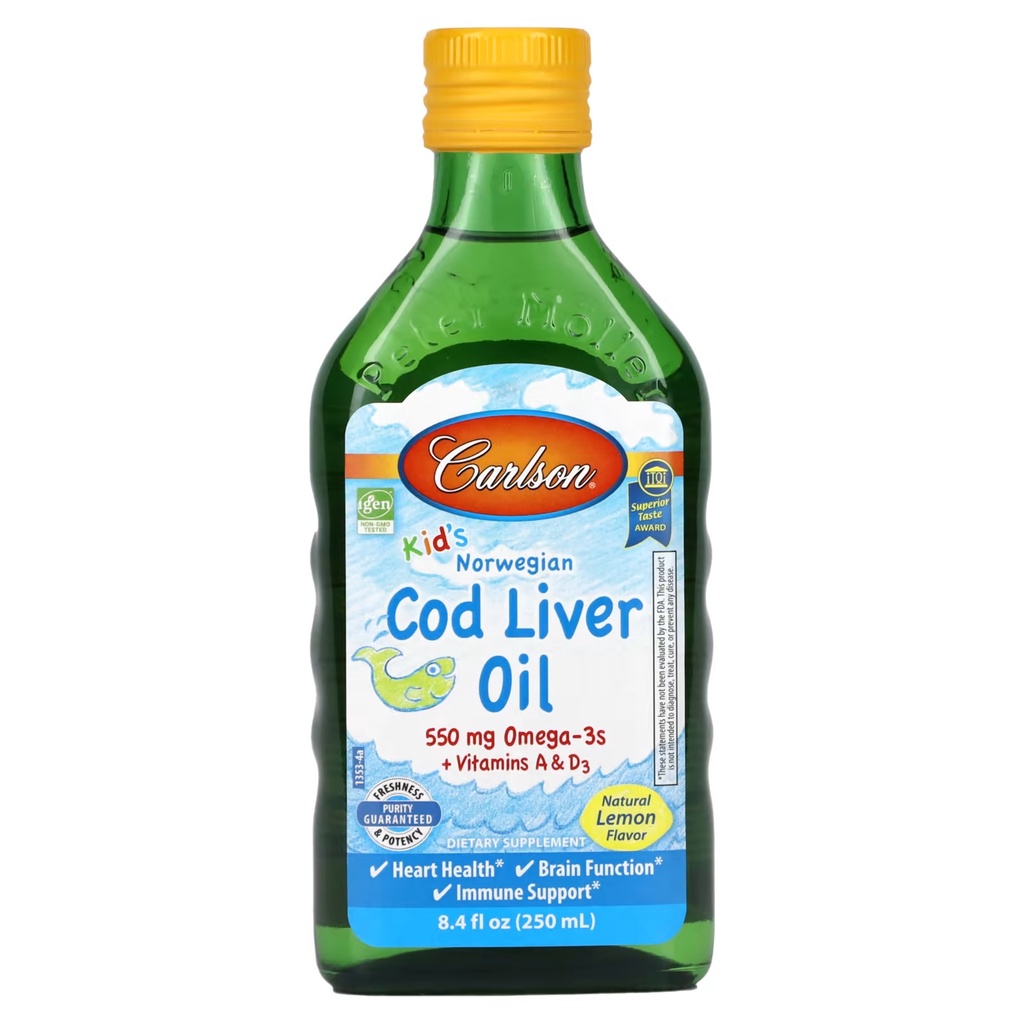 READY STOCK Carlson, Kid's Norwegian, Cod Liver Oil, Natural Lemon ...