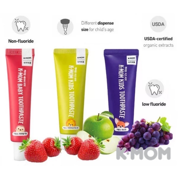 K Mom Toothpaste Low Fluorine / Non Fluorine Free Baby Kids Toothpaste ...