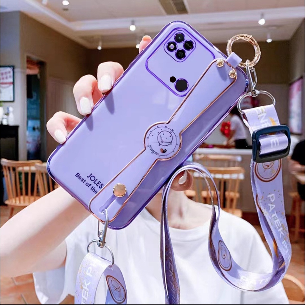 Casing redmi 10C 10A electroplated wrist strap Case with lanyard ...