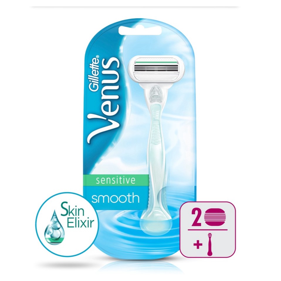 Gillette Venus Smooth Sensitive Razor 3 Blades (1 Handle + 2 Cartridges ...