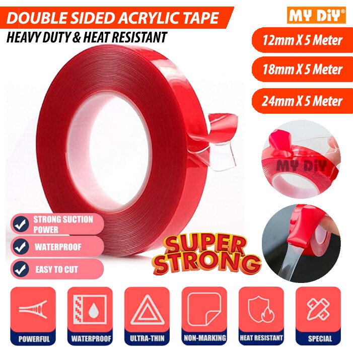 DIY Online4u - Heavy Duty 5 Meter Strong Double Sided Acrylic Foam Tape Double Sided Tape ...