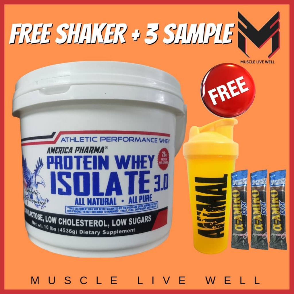 America Pharma Protein Whey Isolate 2.0 4.5kg 10lbs (Free Shaker + 3 ...