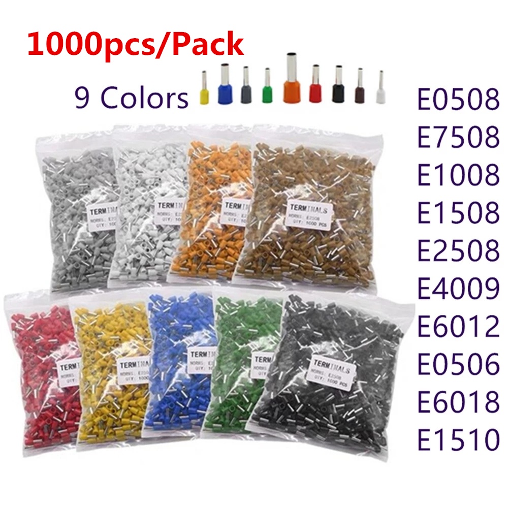 1000pcs/Pack E0508 E7508 E1008 E1508 E2508 Insulated Ferrules Terminal ...