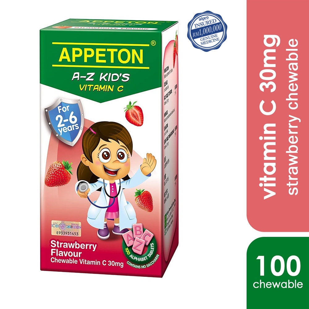 Appeton A-z Kids Vitamin C Strawberry 100s | For Children Age 2-6 Years ...