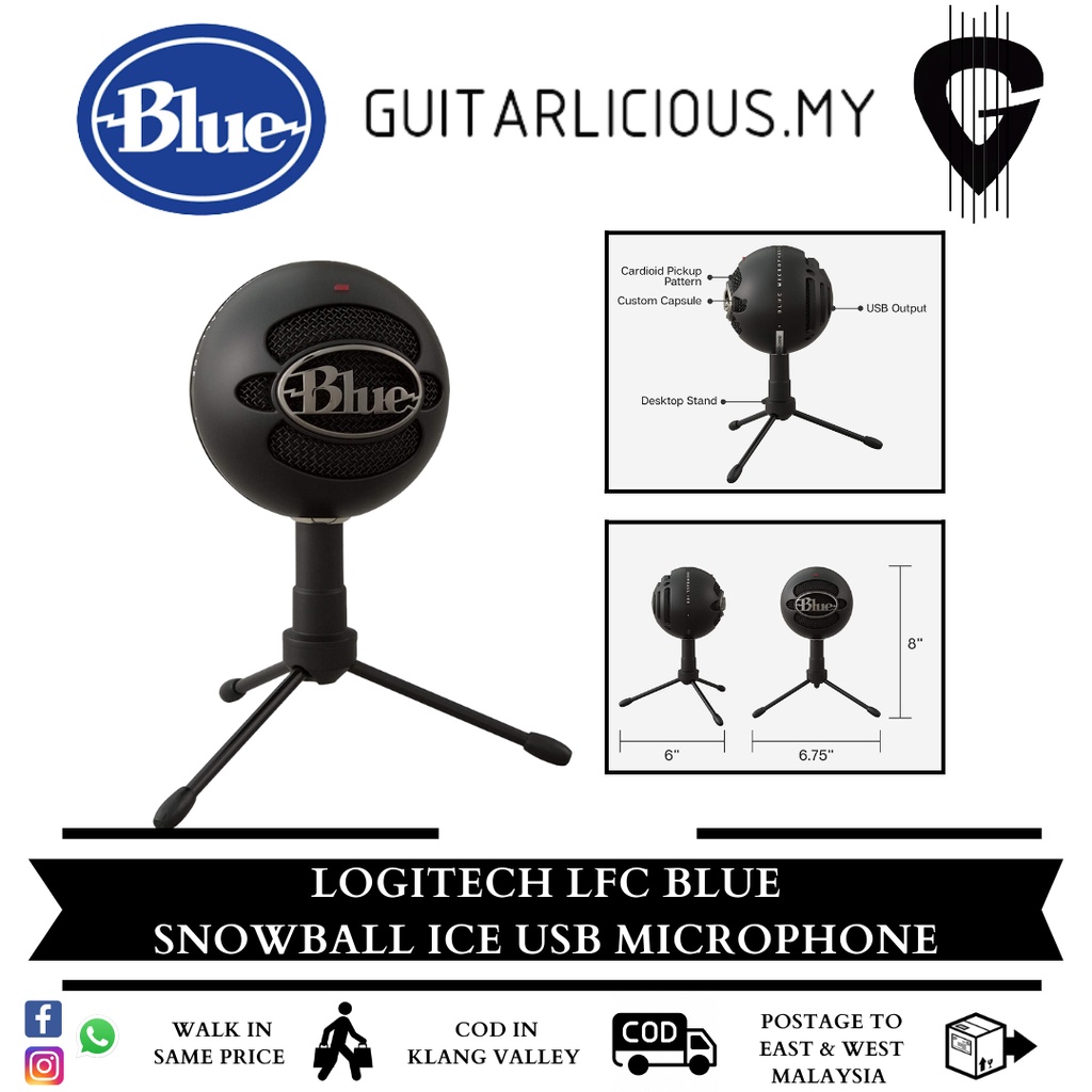 Logitech LFC BLUE Snowball iCE USB Condenser Microphone - Black ...