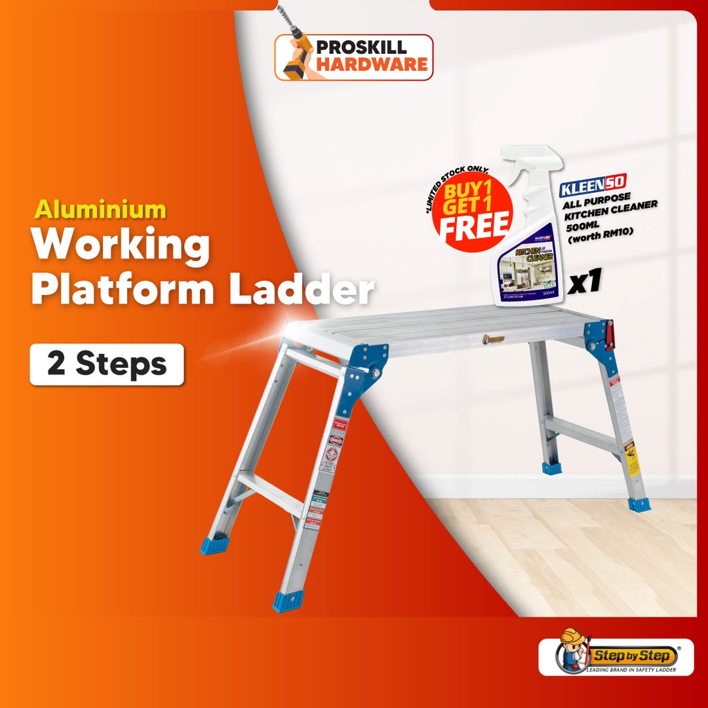 PROSKILL HARDWARE Aluminium Workbench Platform Ladder Aluminium Working Platform Ladder Tangga ...