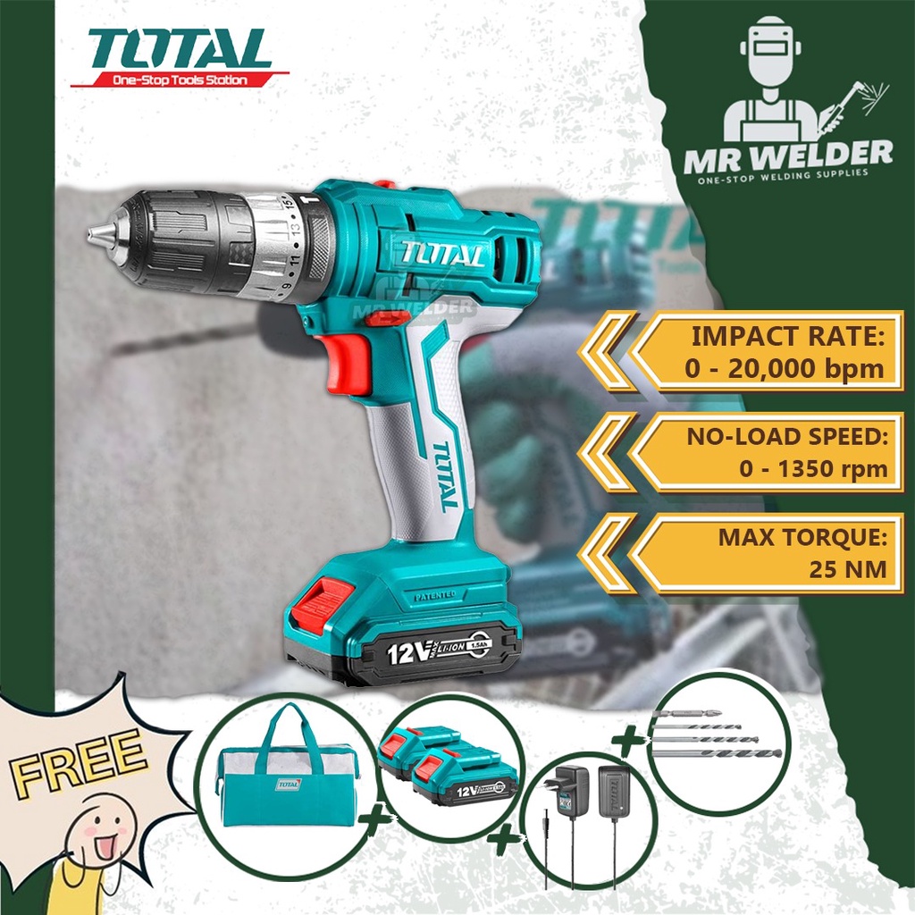 TOTAL 12V Li-ion Cordless Impact Drill TIDLI1222 / Screwdriver Drill ...