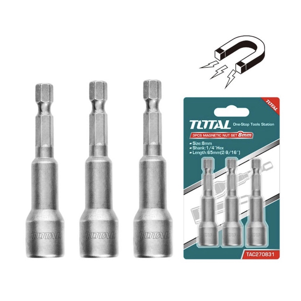 Total TAC270831 3 Pcs 65mm Magnetic Nut Set Setter Driver Magnetic Bit ...