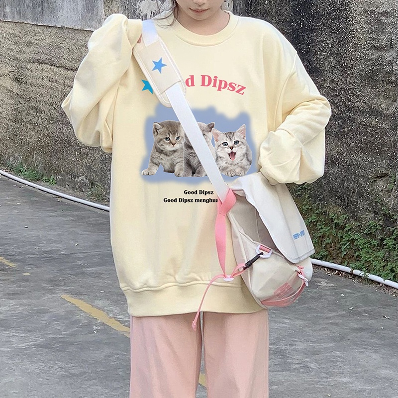Women's Oversized Casual Sweatshirt Pet Cat Cute Print Sweater Fashion ...