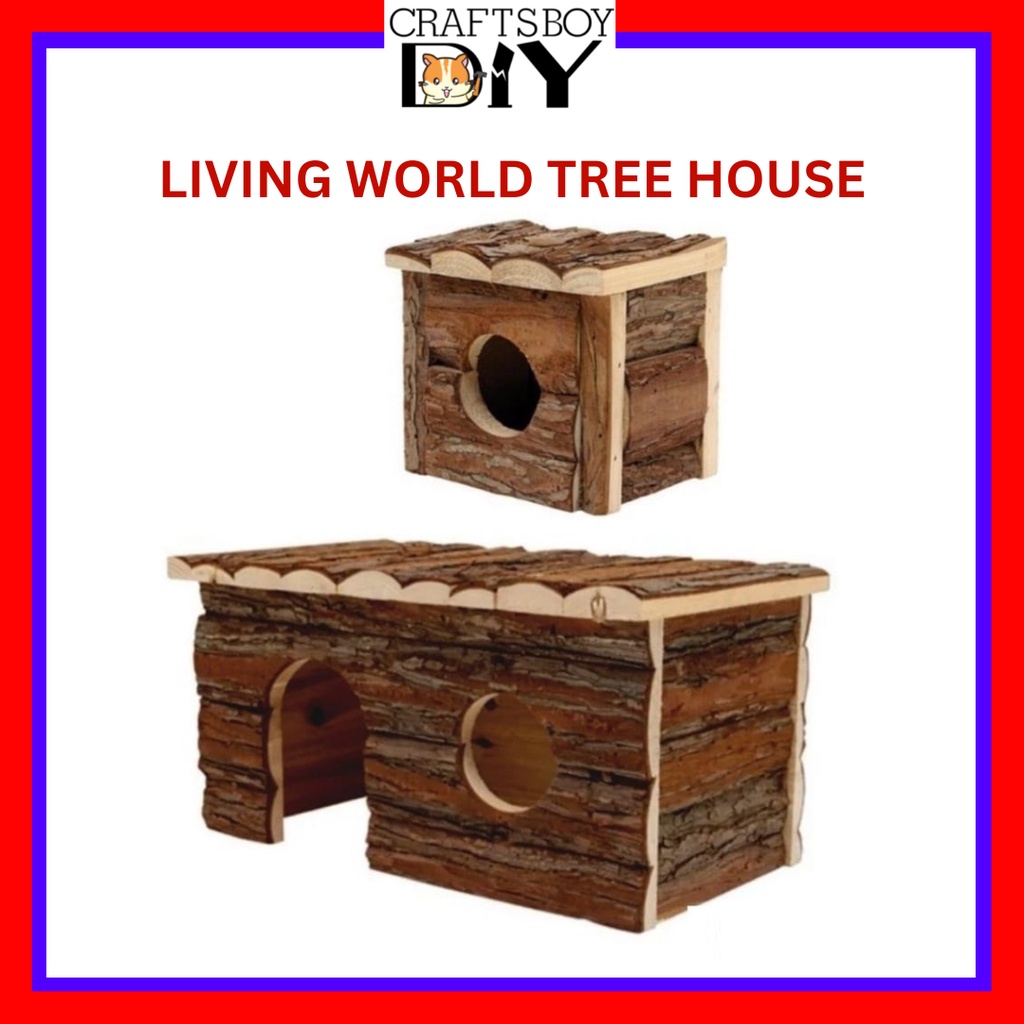 Living World Hamster Wood Tree House Small Animal Wood House Dwarf ...